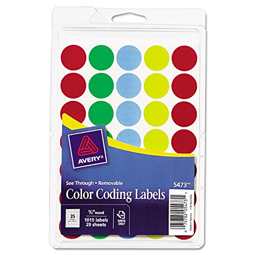 Avery 05473 Removable See-Thru Dots, 3/4-Inch Round, Assorted Colors, 1015/Pack