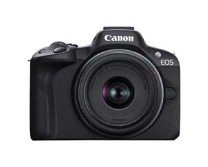 canon eos r50 mirrorless vlogging camera (black) w/rf-s18-45mm f4.5-6.3 is stm lens, 24.2 mp, 4k video, subject detection & tracking, compact, smartphone connection, content creator