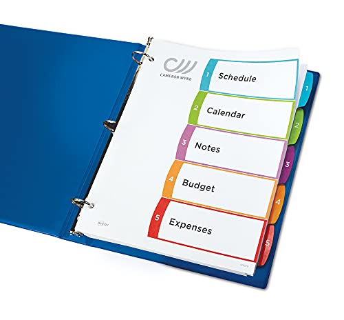 Avery 5 Tab Dividers for 3 Ring Binders, Customizable Table of Contents, Multicolor Tabs, 5 Packs, 5 Sets Total (11840)