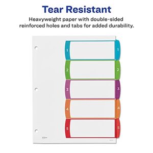 Avery 5 Tab Dividers for 3 Ring Binders, Customizable Table of Contents, Multicolor Tabs, 5 Packs, 5 Sets Total (11840)