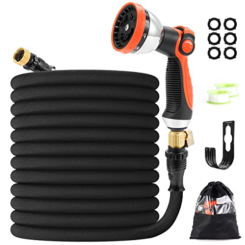 Garden Hose 25 50 100ft with Brass Connector & 3 Layers Latex, Garden Hoses with 10 Function Spray Nozzle, Long Car Wash Water Hose for 3/4 Standard Faucet