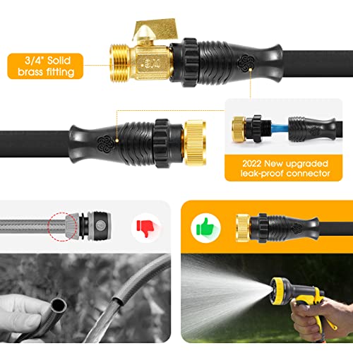 Garden Hose 25 50 100ft with Brass Connector & 3 Layers Latex, Garden Hoses with 10 Function Spray Nozzle, Long Car Wash Water Hose for 3/4 Standard Faucet