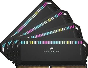 corsair dominator platinum rgb ddr5 64gb (4x16gb) 6600mhz c32 intel optimized desktop memory (onboard voltage regulation, patented corsair dhx cooling, 12 ultra-bright capellix rgb leds) black