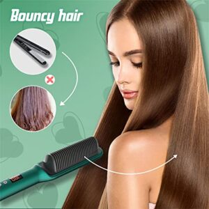 2023 New Negative Ion Hair Straightener Styling Comb with 5 Temp, 2 in 1 Hair Straightener Brush and Curler, Portable Electric Straightening Comb Heated Hair Brush 10s Fast Heating Anti-Scald (Red)