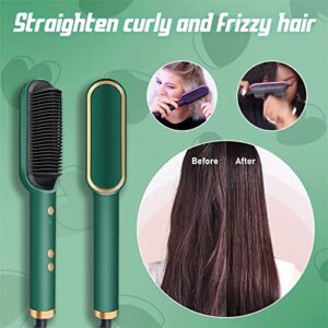 2023 New Negative Ion Hair Straightener Styling Comb with 5 Temp, 2 in 1 Hair Straightener Brush and Curler, Portable Electric Straightening Comb Heated Hair Brush 10s Fast Heating Anti-Scald (Red)