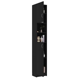 vidaXL Bathroom Cabinet Washer Laundry Room Storage Tall Cabinet Bathroom Cupboard Home Household Rack Furniture Black Engineered Wood