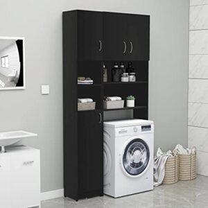 vidaXL Bathroom Cabinet Washer Laundry Room Storage Tall Cabinet Bathroom Cupboard Home Household Rack Furniture Black Engineered Wood