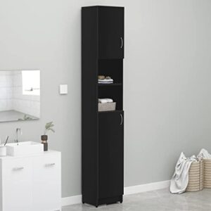 vidaXL Bathroom Cabinet Washer Laundry Room Storage Tall Cabinet Bathroom Cupboard Home Household Rack Furniture Black Engineered Wood