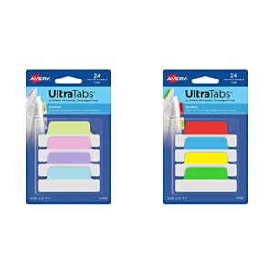 avery 74769 ultra tabs, 2.5 x 1 inch, 2-side writable, pastel blue/pink/purple/green, 24 repositionable margin tabs & margin ultra tabs, 2.5″ x 1″, 2-side writable, assorted colors, 24 (74768)