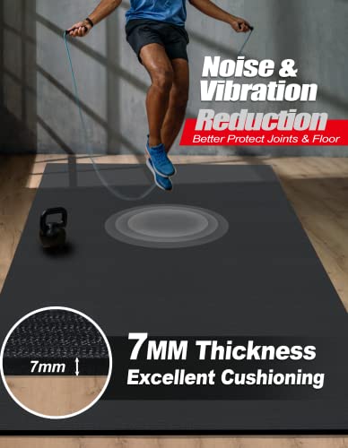 7' x 5' x 7mm Extra Large Exercise Mat, [35 Sq.Ft] Heavy-Duty & Extreme Non-Slip Rubber Gym Flooring for Home Gym, Pro Yoga Mat Gym Mat for Home Workout & Exercise Equipment, Shoe-Friendly Thick Workout Mat, with Portable Storage Bag