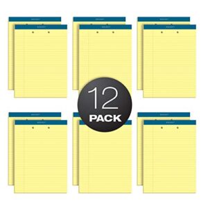 TOPS Docket Writing Pads, 8-1/2" x 11-3/4", Canary Paper, Legal Rule, 2-Hole Punched Top, 50 Sheets, 12 Pack (63420)