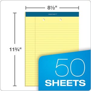 TOPS Docket Writing Pads, 8-1/2" x 11-3/4", Canary Paper, Legal Rule, 2-Hole Punched Top, 50 Sheets, 12 Pack (63420)