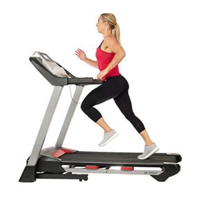 sunny health & fitness folding treadmill for home exercise with 265 lb capacity, device holder, bluetooth speakers and usb charging – sf-t7917, gray