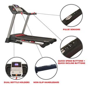 Sunny Health & Fitness Folding Treadmill for Home Exercise with 265 LB Capacity, Device Holder, Bluetooth Speakers and USB Charging - SF-T7917, Gray