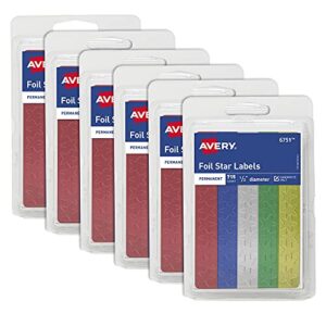 avery foil star stickers for kids, .5″ diameter, permanent, assorted colors, 6-pack, 4,290 stickers total (46751)