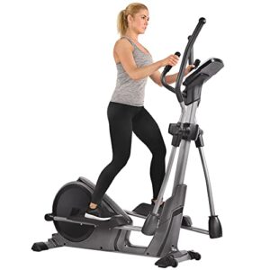 sunny health & fitness magnetic elliptical trainer machine w/device holder, programmable monitor and heart rate monitoring, 330 lb max weight – sf-e3912