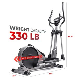 Sunny Health & Fitness Magnetic Elliptical Trainer Machine w/Device Holder, Programmable Monitor and Heart Rate Monitoring, 330 LB Max Weight - SF-E3912