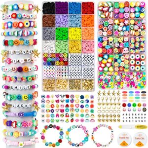 korlon 7280 pcs clay beads for bracelets making, including 240 pcs fruit flower polymer clay bead charms with round flat heishi clay bead kit for diy craft necklace jewelry