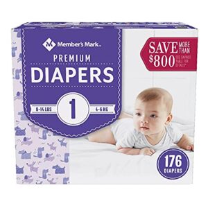 member’s mark premium baby diapers, size 1 (8-14 pounds), 176 count