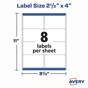 Avery Printable Blank Shipping Labels, 2.5" x 4", White, 200 Labels, Inkjet Printer, Permanent Adhesive (5815)