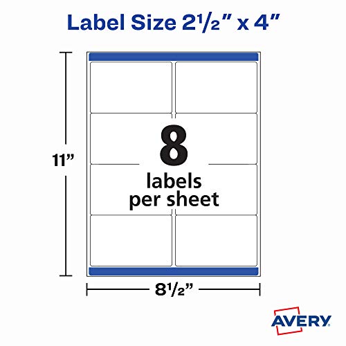 Avery Printable Blank Shipping Labels, 2.5" x 4", White, 200 Labels, Inkjet Printer, Permanent Adhesive (5815)