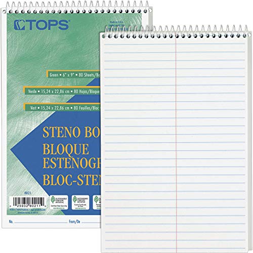 TOPS Products Steno Book, Gregg Rule, 80 Sheets/PD, 6"x9", White TOP8020 -(Pack of 12)