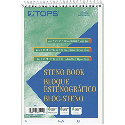 TOPS Products Steno Book, Gregg Rule, 80 Sheets/PD, 6"x9", White TOP8020 -(Pack of 12)