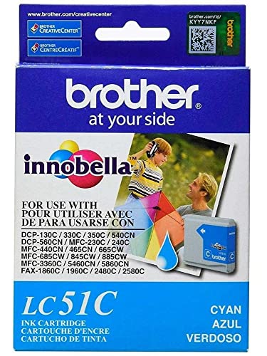 Brother LC51C OEM Ink - DCP 130 330C 350C FAX 1860 1960C 2480C 2580C MFC 230C 240C 440CN 465CN 665CW 685CW 845CW 885CW 3360C 5460CN 5860CN Cyan Ink (400 Yield) - Brother LC51C