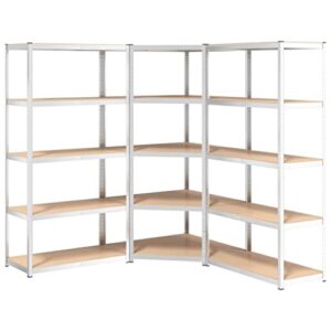 vidaxl 3x 5-layer heavy-duty shelves industrial shelving workshop storage rack warehouse corner shelf unit silver steel and engineered wood