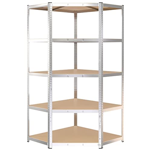 vidaXL 3X 5-Layer Heavy-Duty Shelves Industrial Shelving Workshop Storage Rack Warehouse Corner Shelf Unit Silver Steel and Engineered Wood