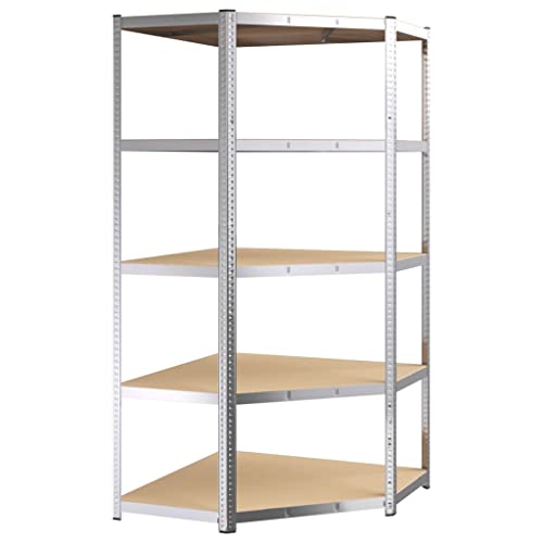 vidaXL 3X 5-Layer Heavy-Duty Shelves Industrial Shelving Workshop Storage Rack Warehouse Corner Shelf Unit Silver Steel and Engineered Wood