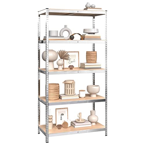 vidaXL 3X 5-Layer Heavy-Duty Shelves Industrial Shelving Workshop Storage Rack Warehouse Corner Shelf Unit Silver Steel and Engineered Wood