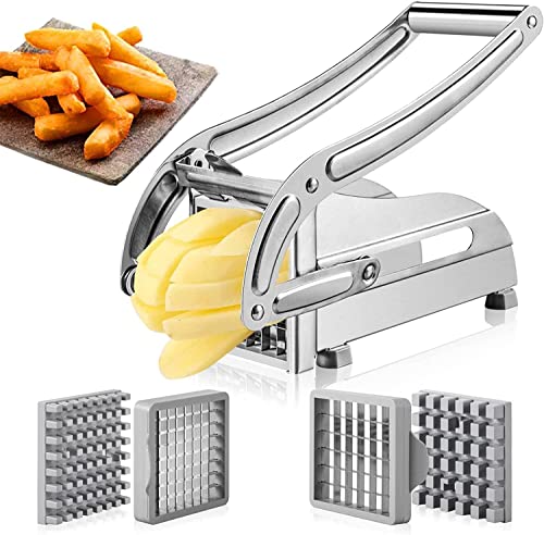 Jahy2Tech French Fry Potato Cutter Stainless Steel with 2 Blades for Potato Slicer French Fries, Press French Fries Cutter for Potato Cucumber Carrot Onion Vegetables