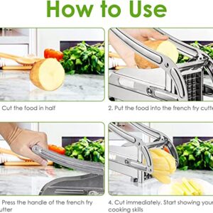 Jahy2Tech French Fry Potato Cutter Stainless Steel with 2 Blades for Potato Slicer French Fries, Press French Fries Cutter for Potato Cucumber Carrot Onion Vegetables