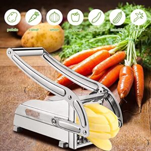 Jahy2Tech French Fry Potato Cutter Stainless Steel with 2 Blades for Potato Slicer French Fries, Press French Fries Cutter for Potato Cucumber Carrot Onion Vegetables