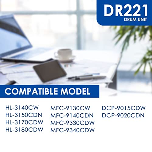 DR221CL LVE Compatible DR-221CL Black Drum Unit High Yield Replacement for Brother DR221 DR-221 Drum for MFC-9130CW MFC-9140CDN MFC-9340CDW DCP-9015CDW DCP-9020CDN Printer - 3 Pack(1C+1M+1Y)