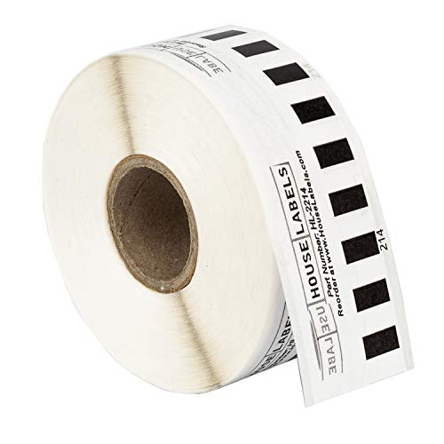 HOUSELABELS Compatible with DK-2214 Replacement Roll for Brother QL Label Printers; Continuous Length Labels; 1/2" 100 feet (12mm*30.48m) with 1 Reusable Cartridge - 6 Rolls