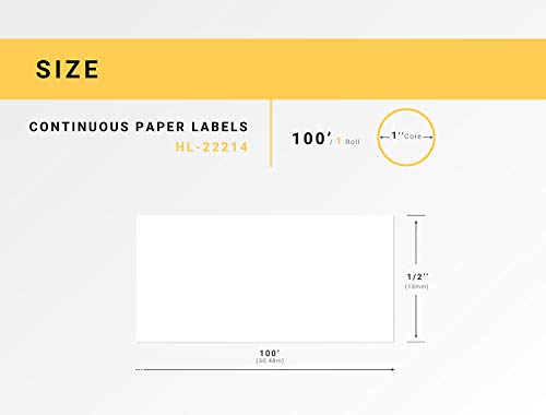 HOUSELABELS Compatible with DK-2214 Replacement Roll for Brother QL Label Printers; Continuous Length Labels; 1/2" 100 feet (12mm*30.48m) with 1 Reusable Cartridge - 6 Rolls