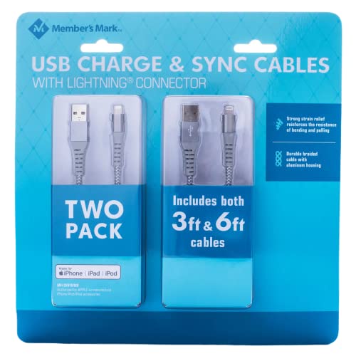 Member's Mark MEMBER'S MARK Apple USB Type A-to-Lightning 3ft and 6ft Cables - 2 Pack