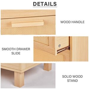 Graficial 5 Drawer Dresser, Chest of Drawers, Hamilton Rattan Tall Bedside Storage Table, Oak Dresser for Bedroom,Living Room