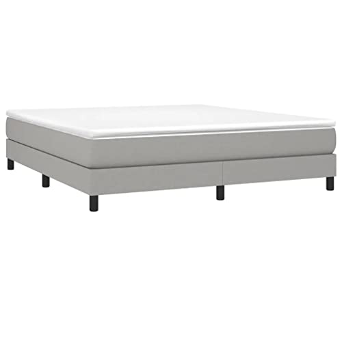 vidaXL Box Spring Bed with Mattress Home Bedroom Mattress Pad Double Bed Frame Base Foam Topper Furniture Light Gray 76"x79.9" King Fabric