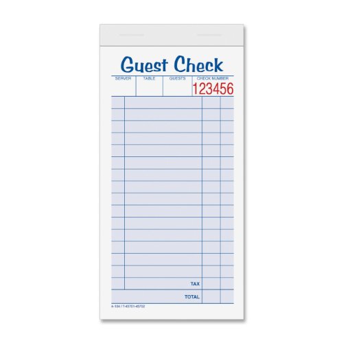 TOPS Guest Check Books, 2-Part, Carbonless, White/Canary, 3-11/32" x 6-3/8", 50 Sets/Pad, 10 Pads/Pack (45702)