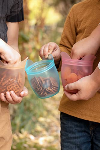 Zip Top Reusable 100% Silicone Baby + Kid Snack Containers- The only containers that stand up, stay open and zip shut! No Lids! Made in the USA - Orange Cat