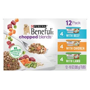 purina beneful high protein, gravy wet dog food variety pack, chopped blends – (12) 10 oz. tubs