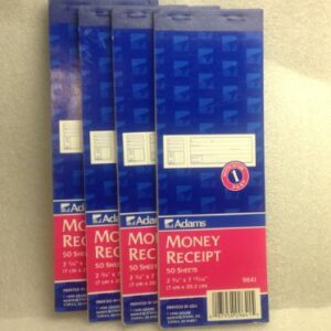 Adams 9641 Money Receipt Book 1-part Tear-off Stub 2-3/4 X 7-15/16 Inch 50 Pages Per Book (4 Books for 200 Total Pages)