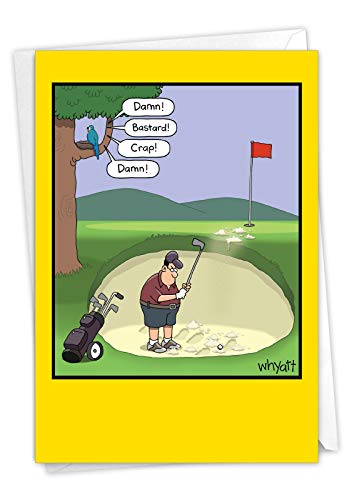 NobleWorks - 1 Hilarious Cartoon Birthday Card with Envelope - Funny Cartoons, Bday Congrats Greeting - Golf Bunker C3675BDG