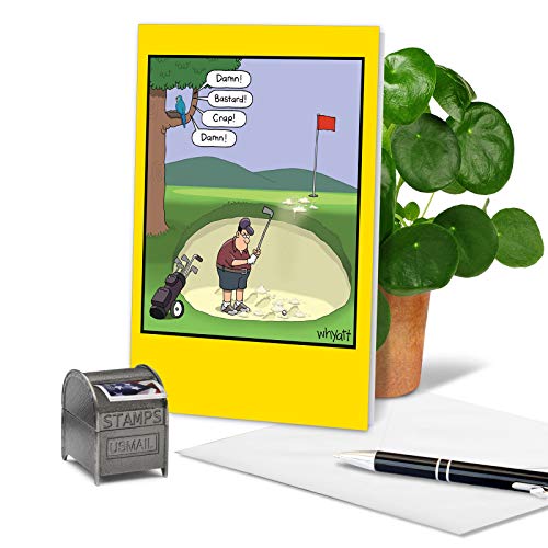 NobleWorks - 1 Hilarious Cartoon Birthday Card with Envelope - Funny Cartoons, Bday Congrats Greeting - Golf Bunker C3675BDG