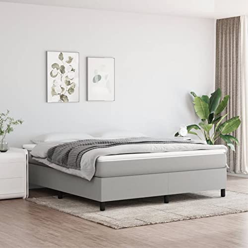 vidaXL Box Spring Bed with Mattress Home Bedroom Mattress Pad Double Bed Frame Base Foam Topper Furniture Light Gray 72"x83.9" California King Fabric