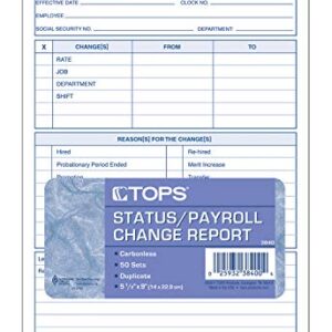 TOPS Employee Status/Payroll Change Report, 2-Part, Carbonless, 50 ST/PK (3840) - White/Canary