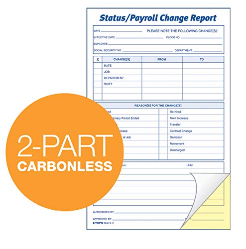 TOPS Employee Status/Payroll Change Report, 2-Part, Carbonless, 50 ST/PK (3840) - White/Canary